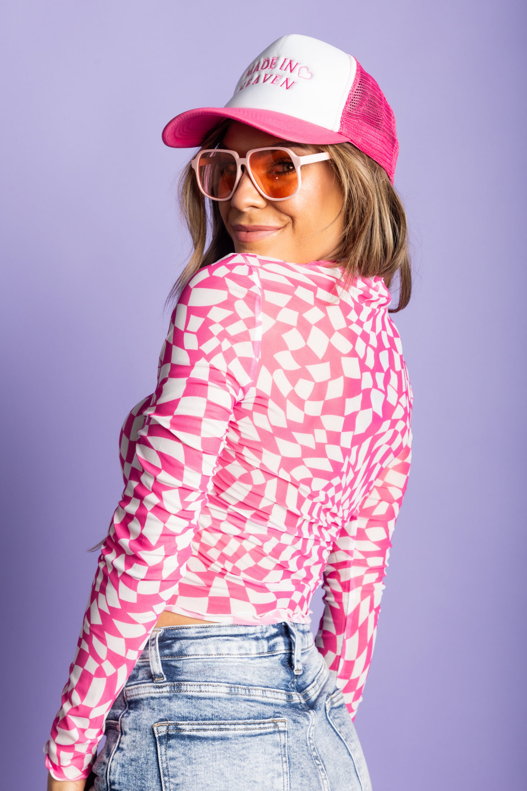 My Checkered World Mesh Top - Pink [S-3X] – WKND Chasers