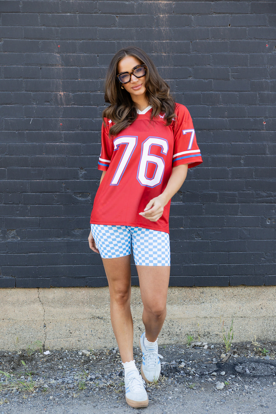 WKND Checkered Biker Shorts - Blue – WKND Chasers